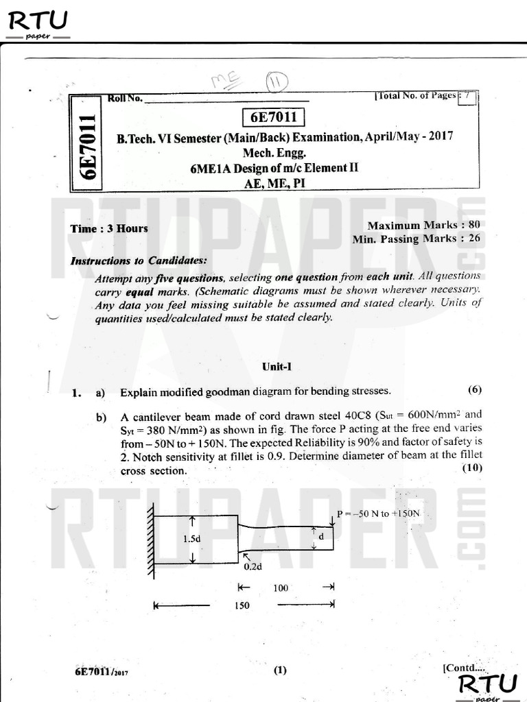 B.Tech Mechanical Engineering Exam Paper | PDF | Gear | Belt (Mechanical)