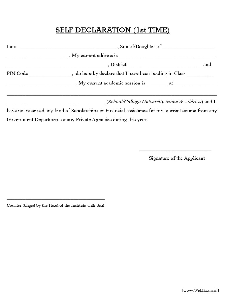 Self Decl MLA Recom Nabanna Scholarship | PDF