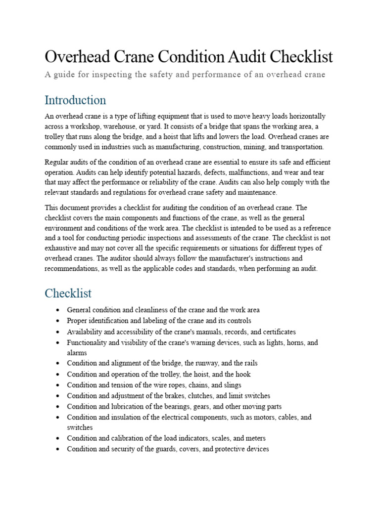 OHC Audit2 | PDF | Crane (Machine) | Audit