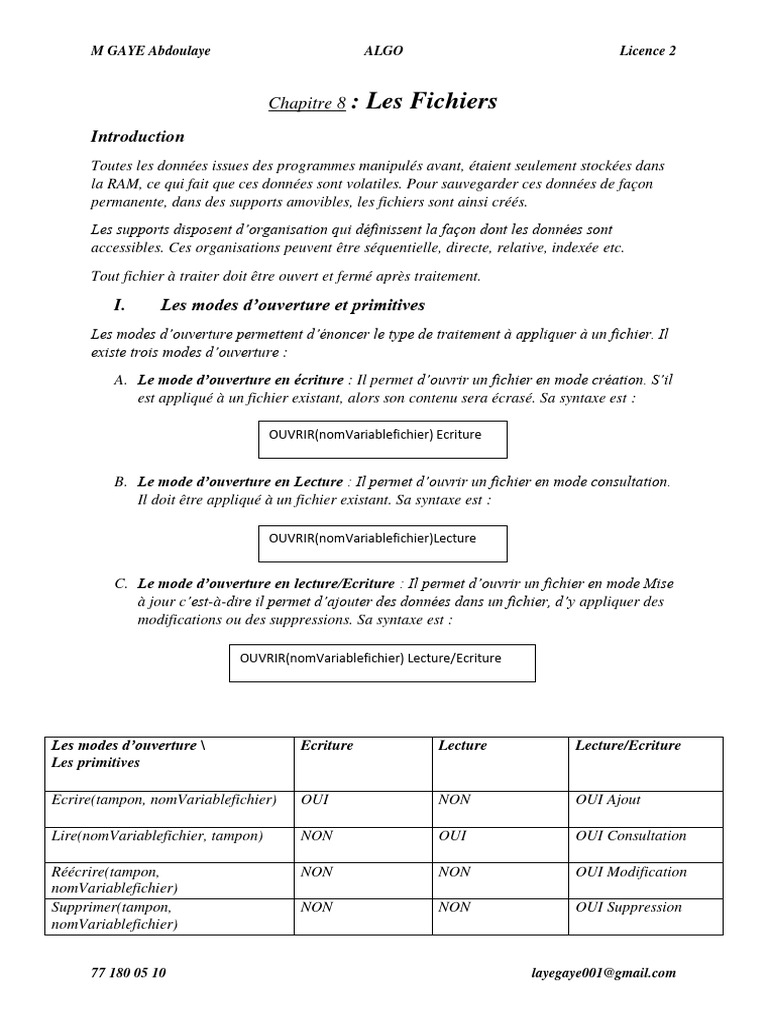 Gestion des Fichiers en Programmation | PDF | Fichier informatique ...