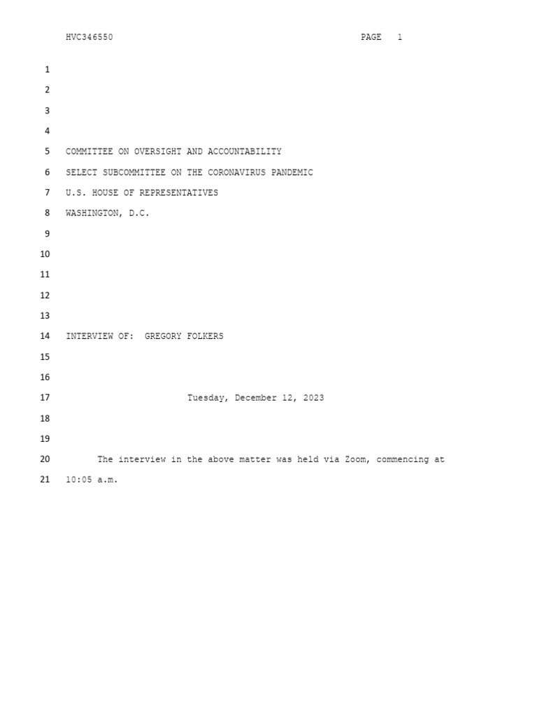 Folkers-Transcript Covid Sub Committee | PDF | United States House Of ...