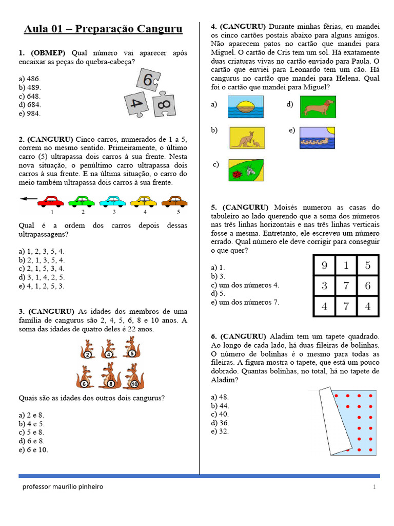 Desafios do Canguru na Educação Infantil | PDF