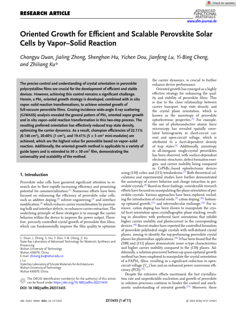 Adv Funct Materials - 2024 - Duan - Oriented Growth for Efficient and ...