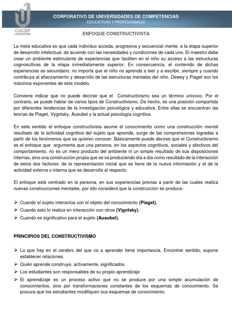 Lectura 11. Enfoque Constructivista | PDF | Constructivismo (filosofía de la educación ...