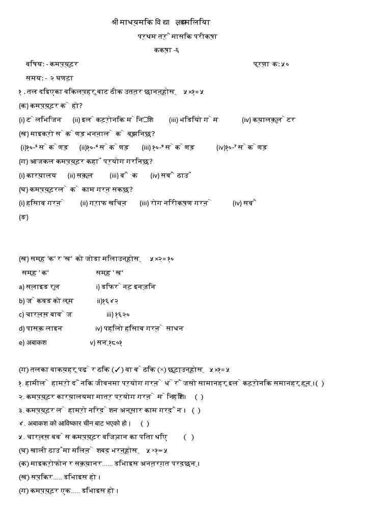 Class 6 Computer Nepali Medium | PDF