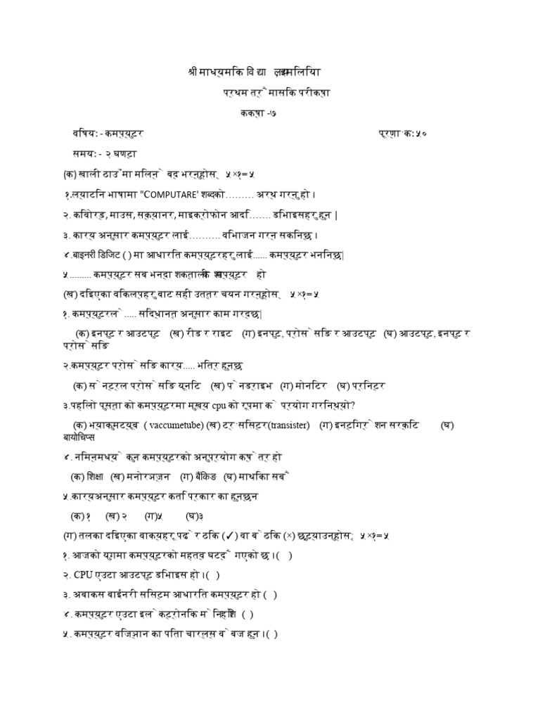 Class 7 Computer Nepali Medium | PDF