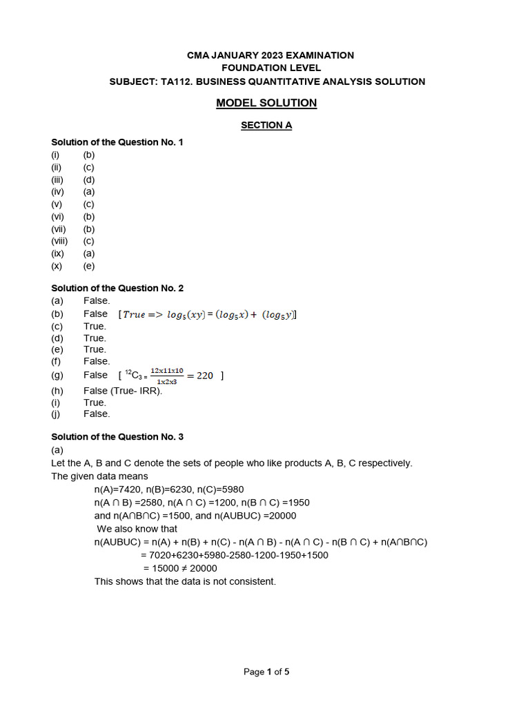 CMA Exam Quantitative Solutions | PDF | Statistical Inference | Applied ...
