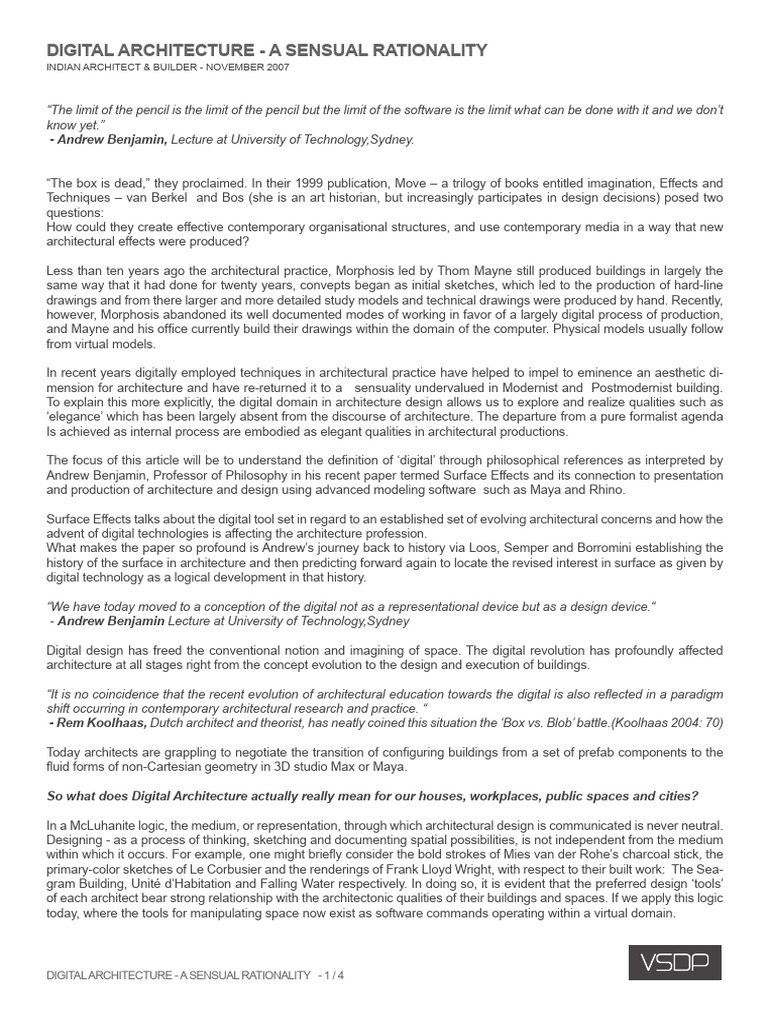 Digital Architecture, A Sensual Rationality - InDIAN ARCHITECT ...