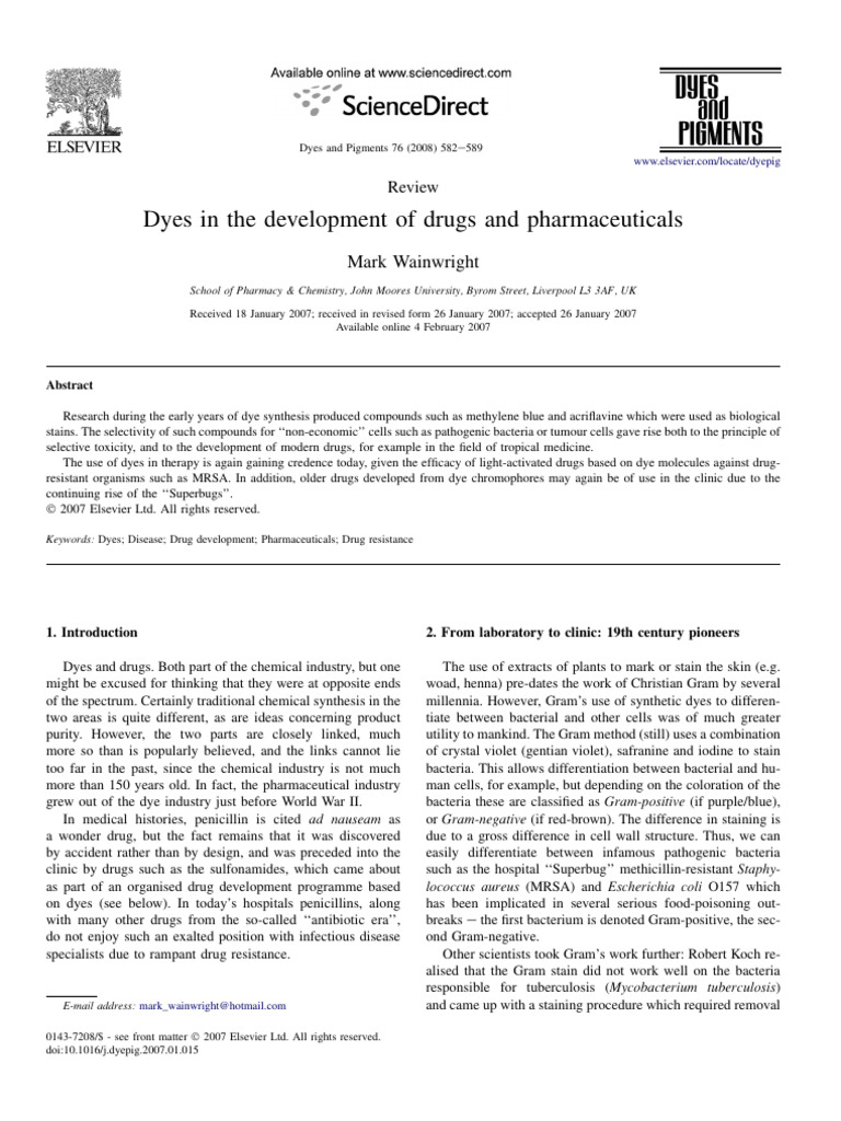 Dyes in Drug Development and Therapy | PDF | Antimicrobial Resistance ...