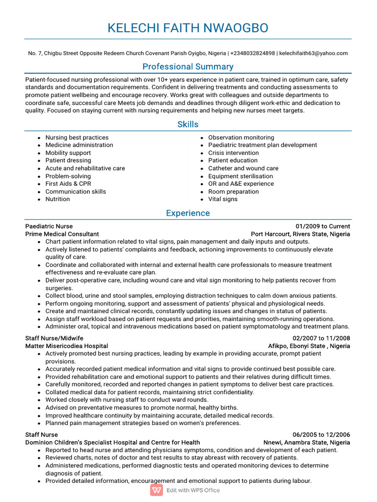 Kelechi Faith CV | PDF | Electron