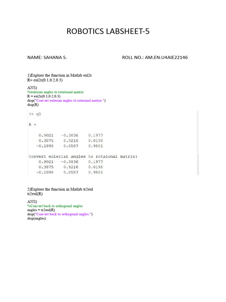 Robotics Labsheet-5 | PDF