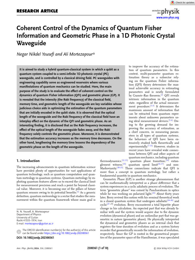 2024 - Coherent Control of The Dynamics of Quantum Fisher Information ...