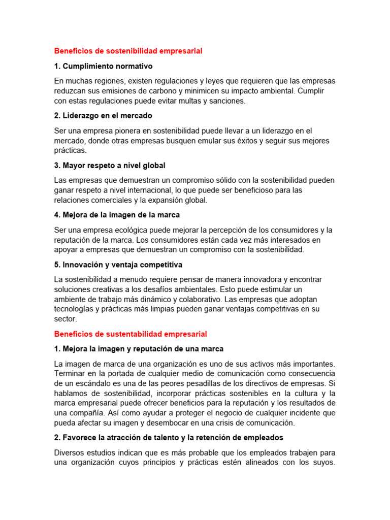 Beneficios de Sostenibilidad y Sustentabilidad Empresarial | PDF ...