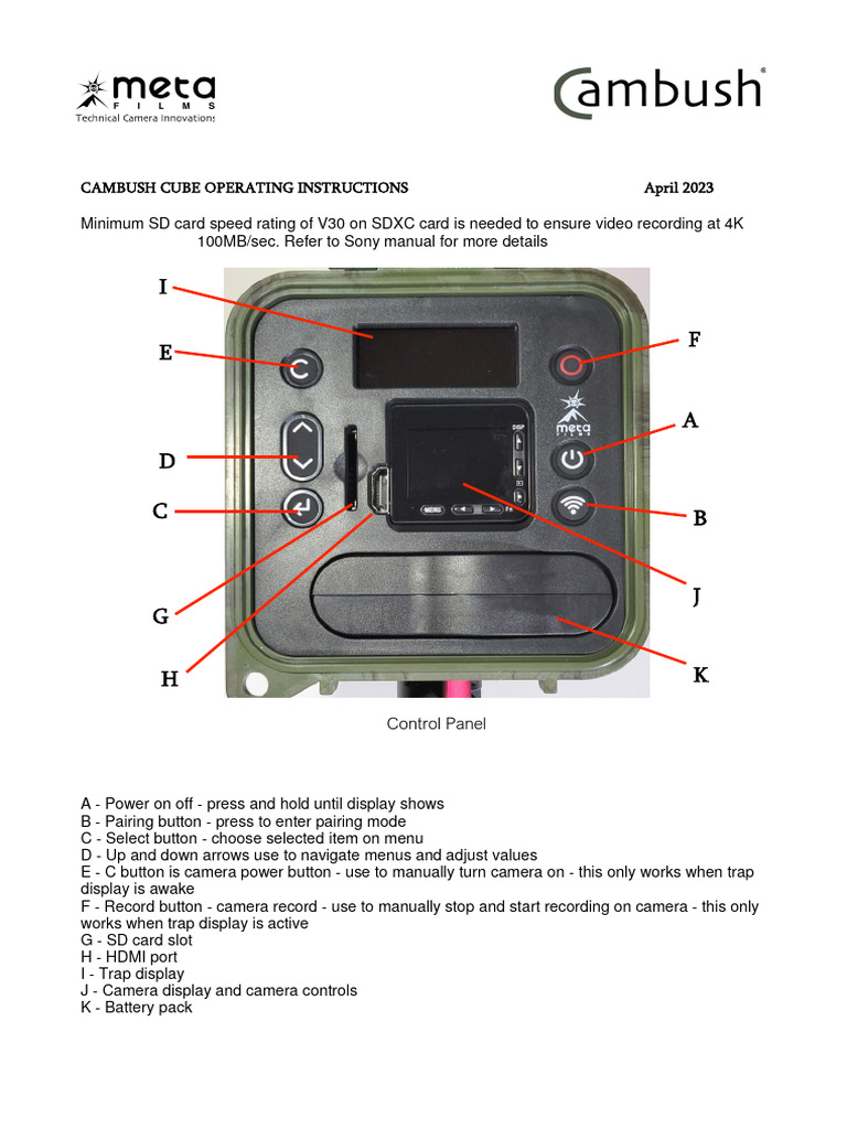 CAMBUSH CUBE OPERATING INSTRUCTIONS April 2023 | PDF | Camera | Menu ...