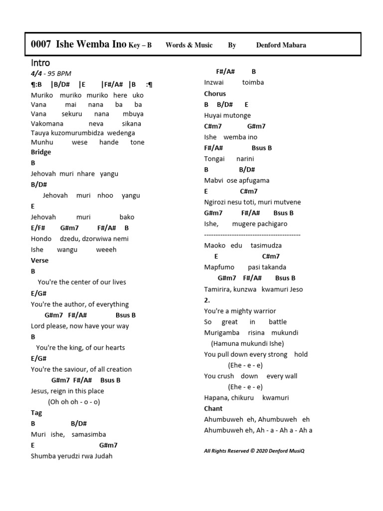 Ishe Wemba Ino Lyrics Analysis | PDF