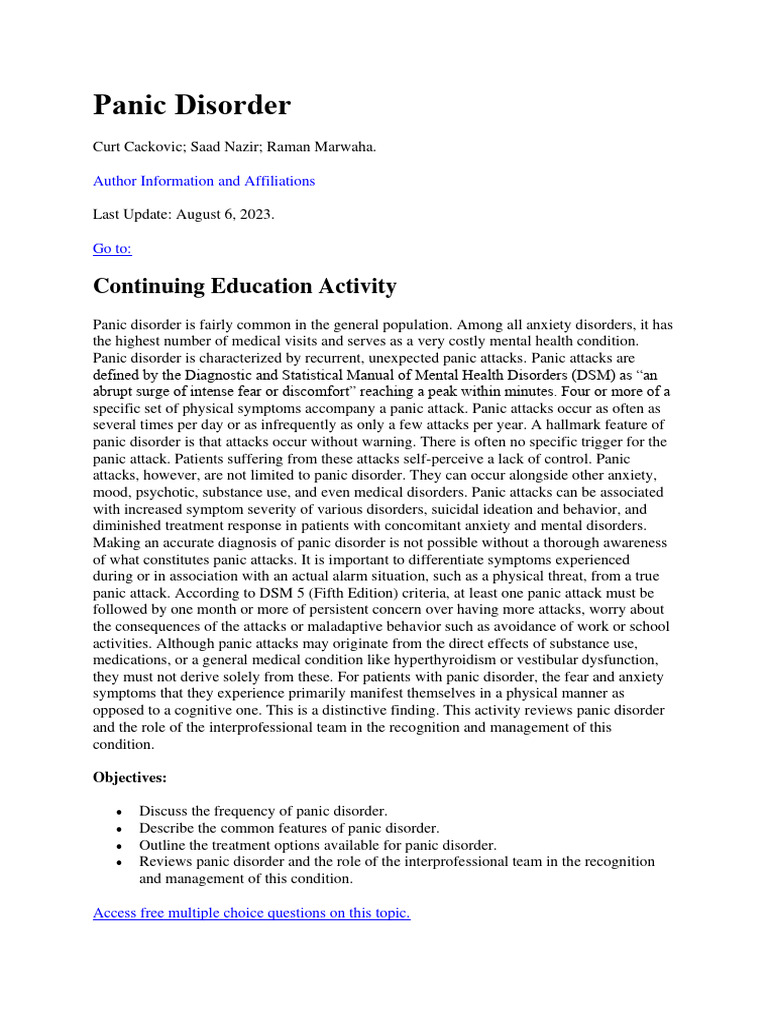 Panic Disorder Research Paper | PDF | Panic Disorder | Panic Attack