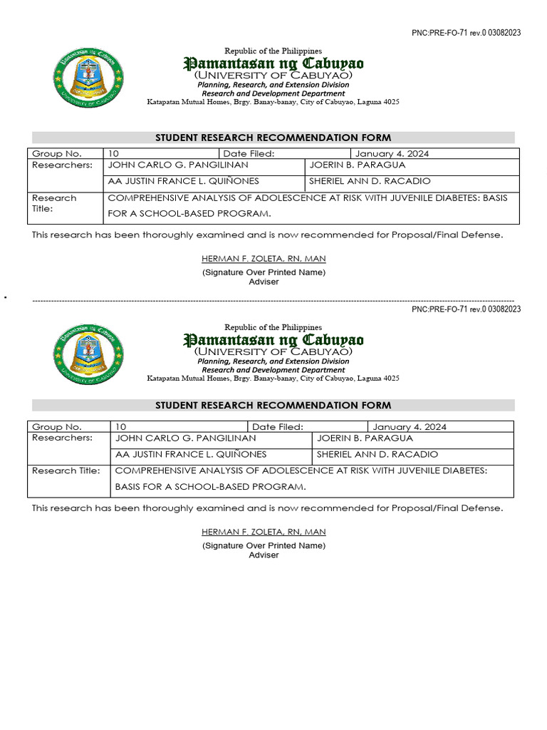 PNC PRE FO 71 Student Research Recommendation Form 20230308095623 | PDF ...