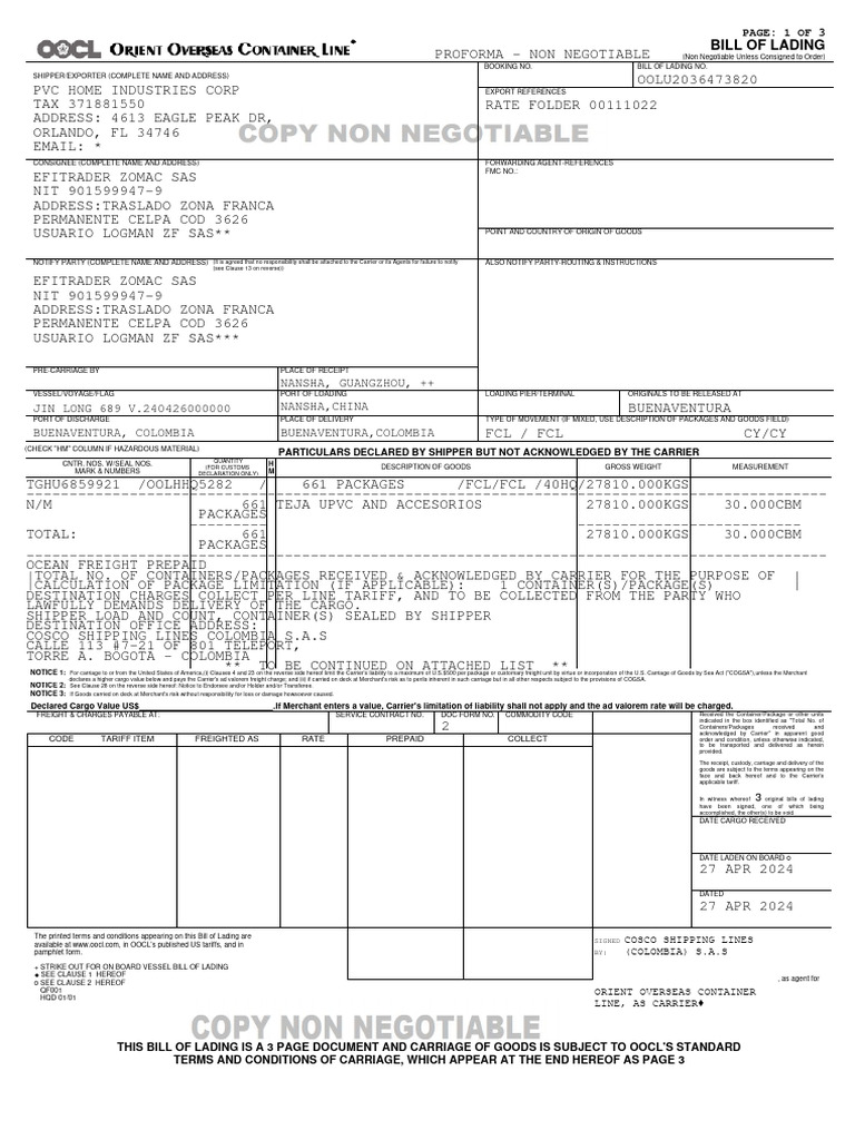 Ombl Updated | PDF | Bill Of Lading | Cargo