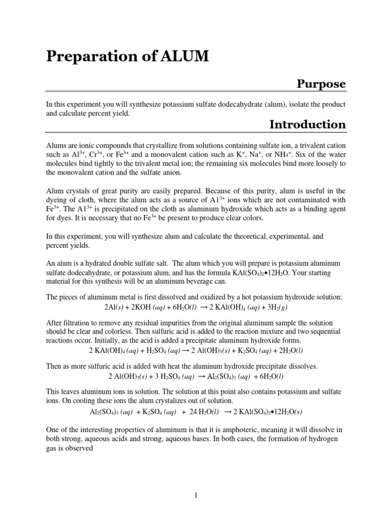 12 Preparation+of+ALUM | PDF | Filtration | Aluminium