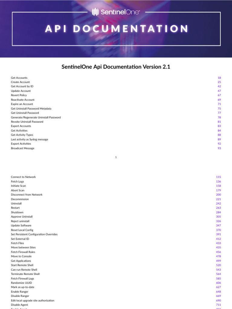 Sentinel One API Documentation 2.1 | PDF | Firewall (Computing ... Sentinel One API Documentation 2.1 | PDF | Firewall (Computing ...