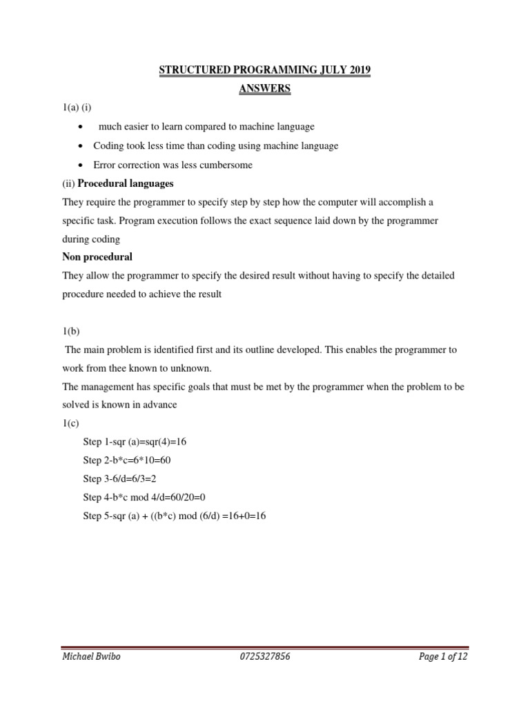 July 2019 Structured Marking Scheme | PDF | Computer Programming | Data Type