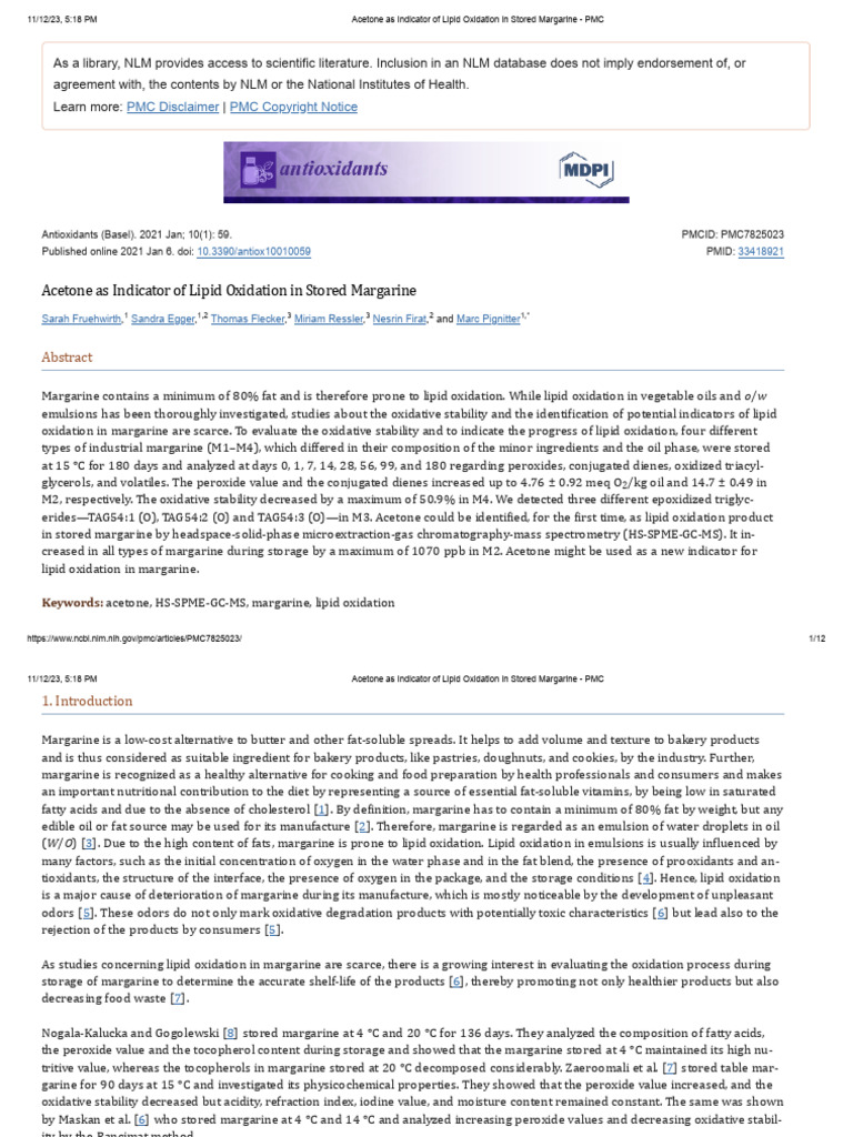 Acetone As Indicator of Lipid Oxidation in Stored Margarine - PMC | PDF ...