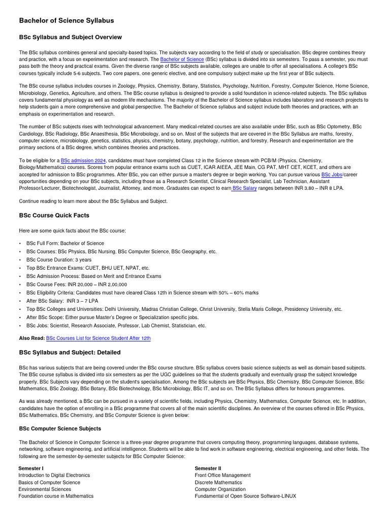 BSc Degree Syllabus Overview | PDF | Agriculture | Mathematical Analysis
