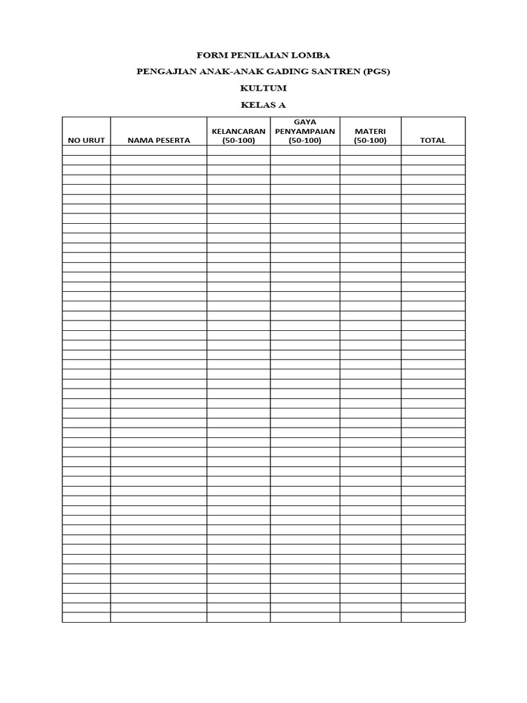 Form Penilaian Juri Kultum | PDF