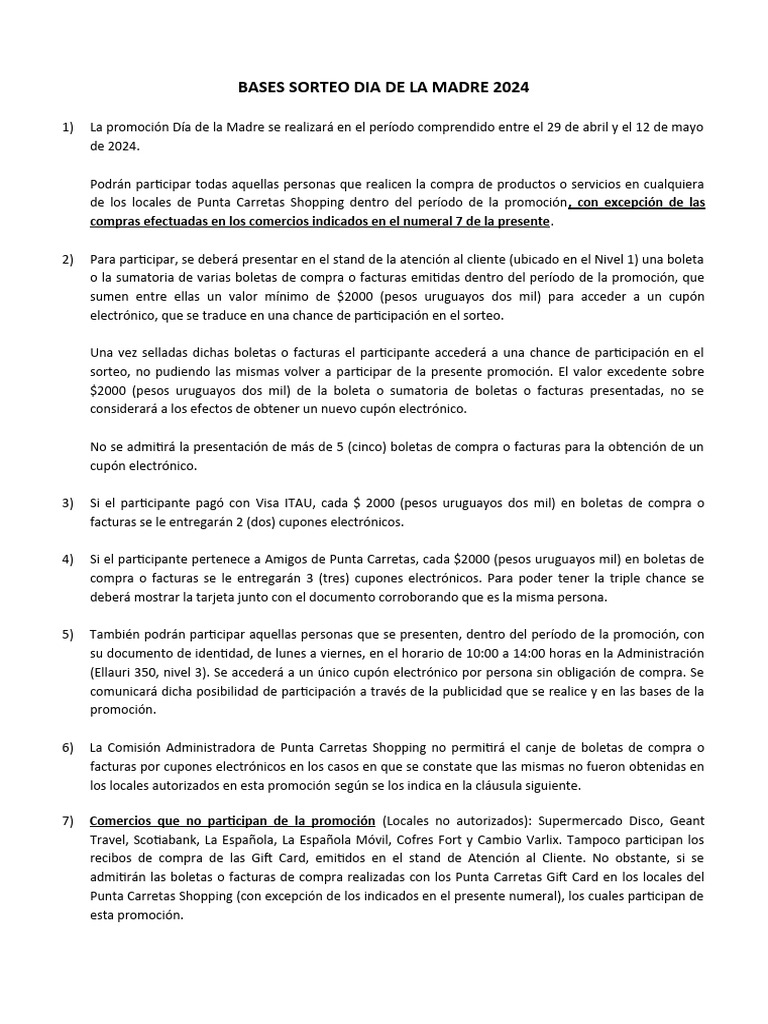 Bases Del Sorteo Di A de La Madre 2024 OA 23.04.2024 CLN | PDF | Cupón