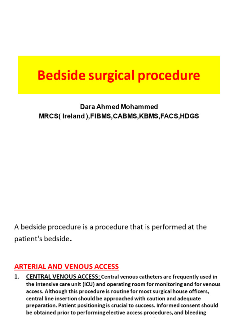 Bedside Surgical Procedures Overview | PDF | Vein | Cardiovascular System