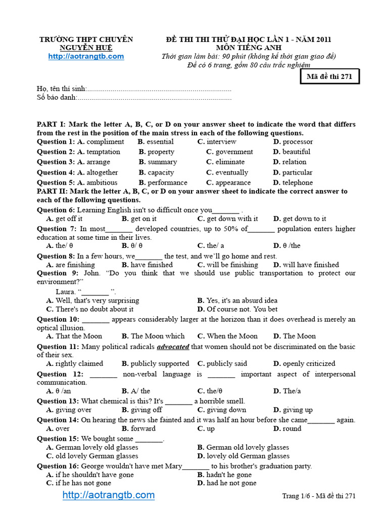 Thi Thu Chuyen Nguyen Hue 271 | PDF | Cholesterol | Fat