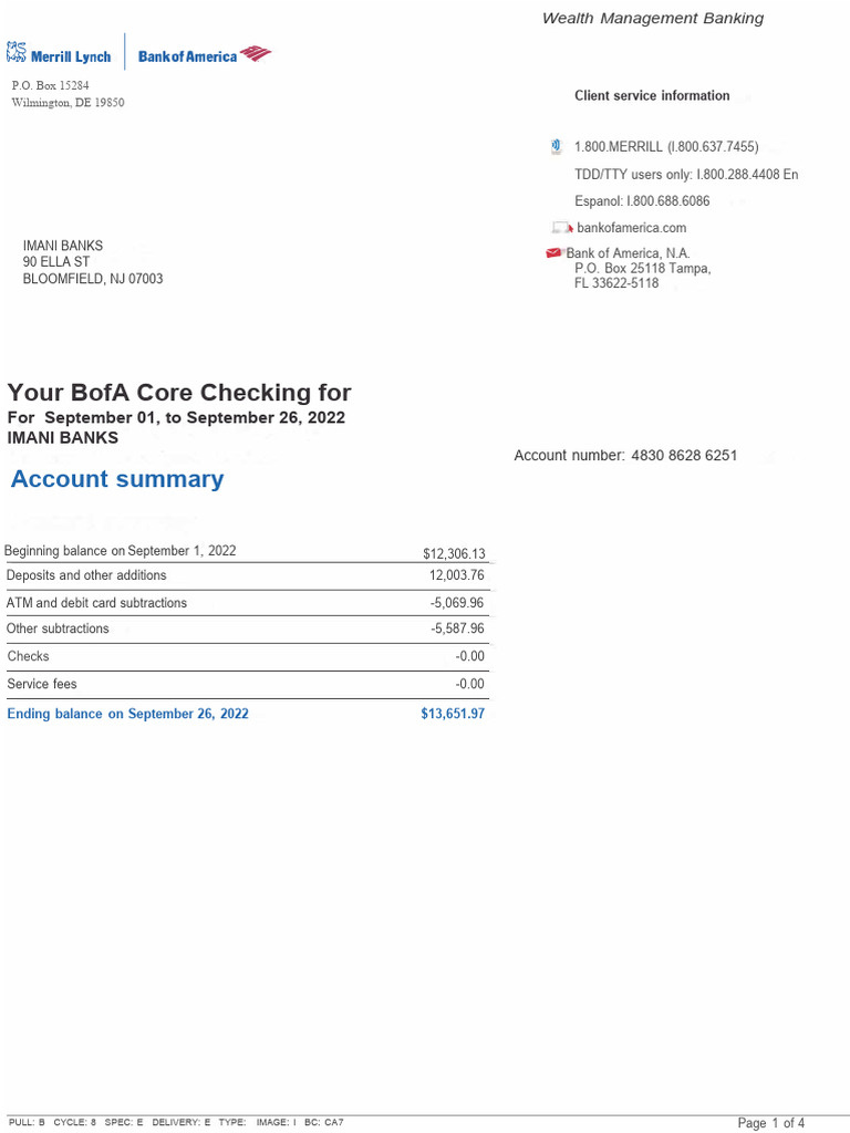 BOA Statement IMANI BANKS Sept | PDF | Deposit Account | Banks