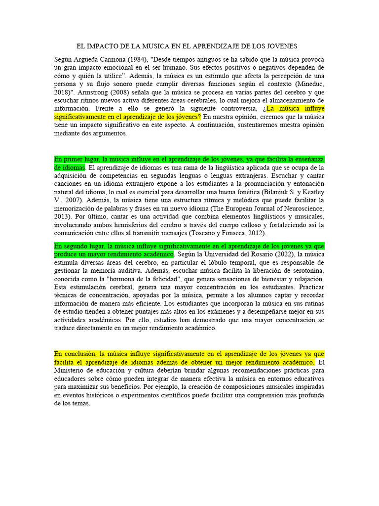 Copia de Redacción El Impacto de La Musica en El Aprendizaje de Los ... Copia de Redacción El Impacto de La Musica en El Aprendizaje de Los ...