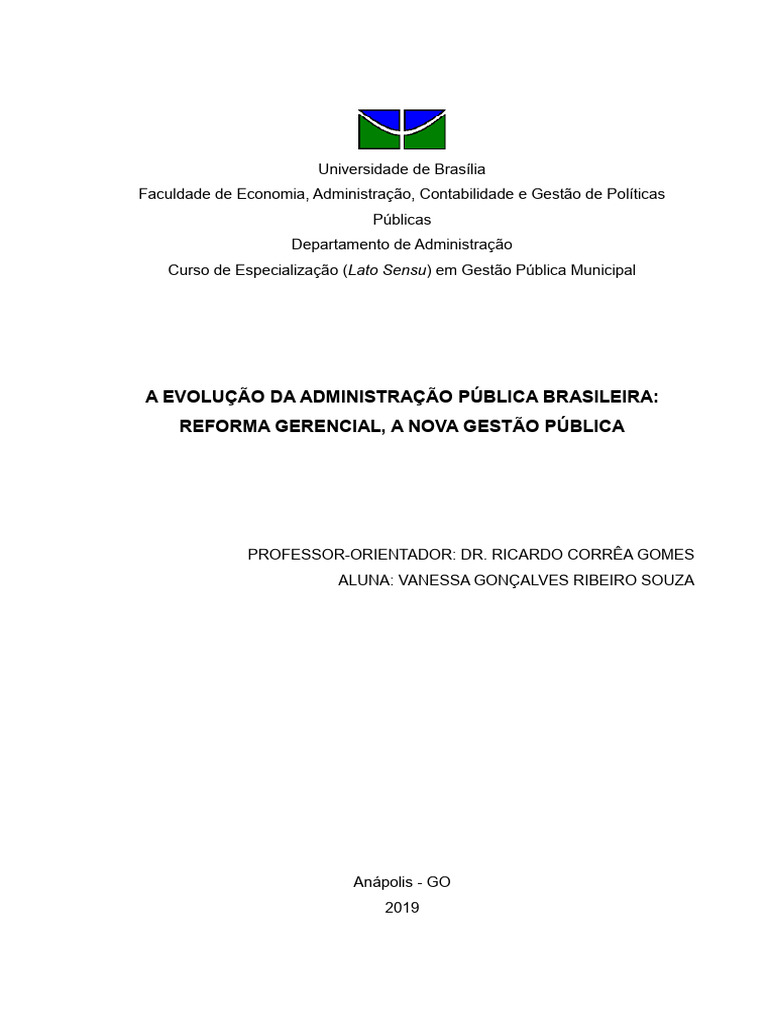 TCC Unb Revolução Gerancial Unb | PDF | Administração pública | Burocracia