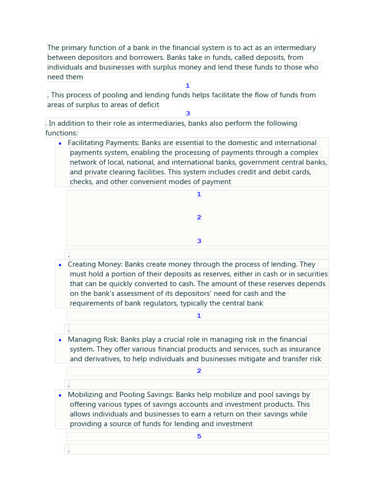 The Primary Function of A Bank in The Financial System Is To Act As An ...