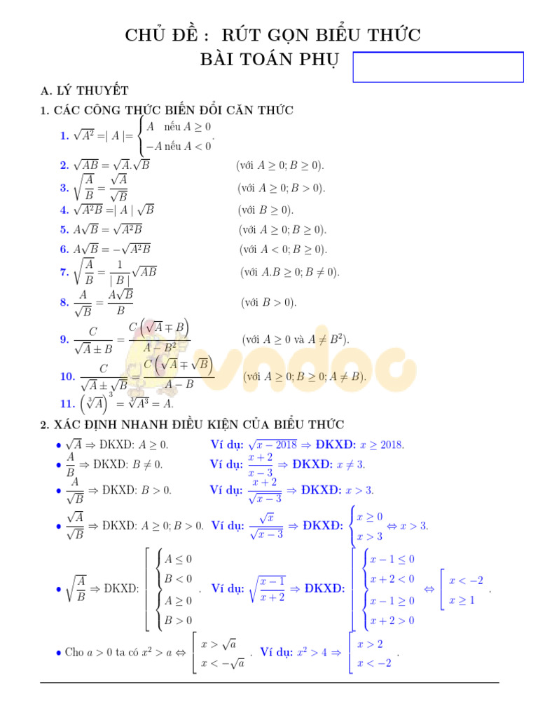 Chuyen de 1 Rut Gon Bieu Thuc Va Bai Toan Phu | PDF