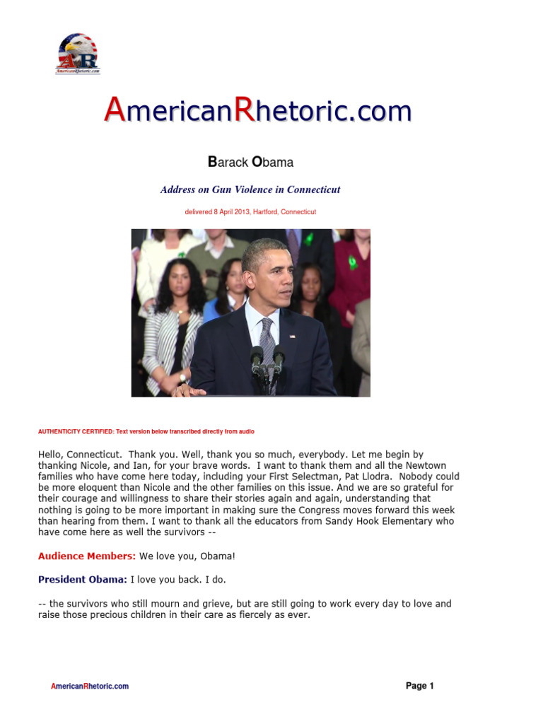 Barack Obama - Gun Violence Connecticut Speech | PDF | United States ...