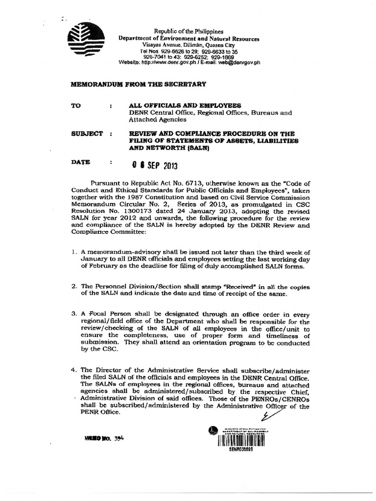 Guidelines in The Filling Out of Saln Form | PDF
