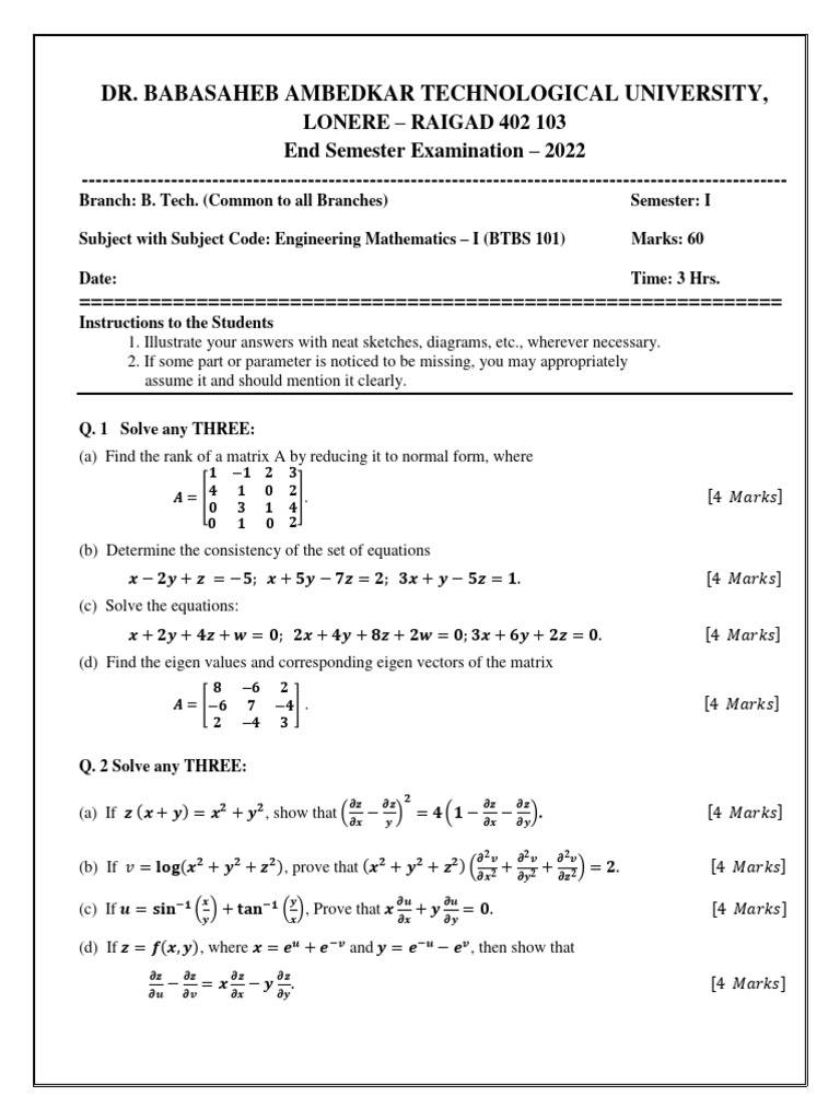 Engineering Mathematics-I-Supl | PDF | Eigenvalues And Eigenvectors | Mathematical Analysis