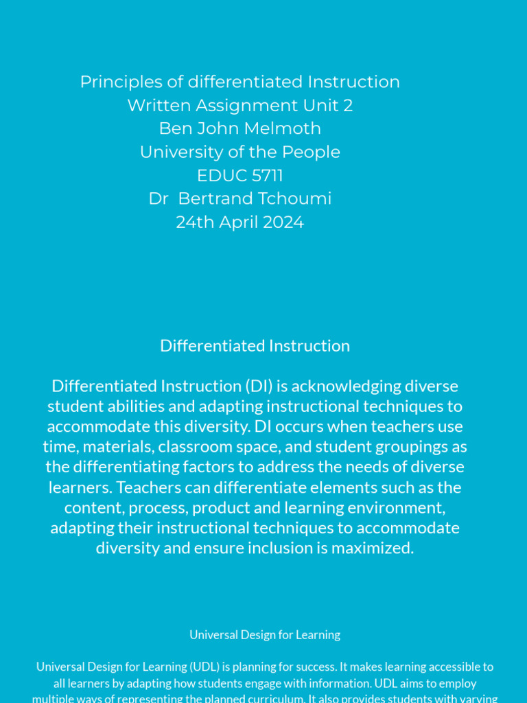 Ben Melmoth U2 Written Assignment | PDF | Differentiated Instruction | Learning