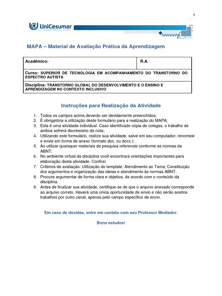 Mapa Curso Acompanhamento Do Transtorno Do Espectro Autista - 522024 ...