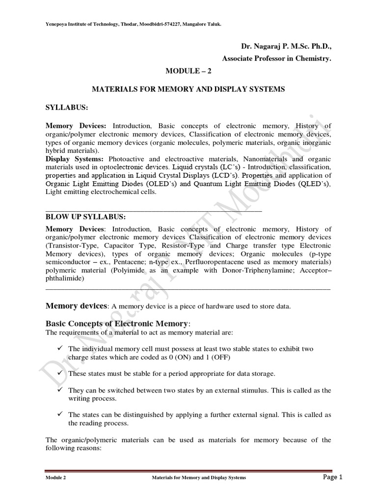 Memory & Display Systems Materials | PDF | Random Access Memory | Computer Memory