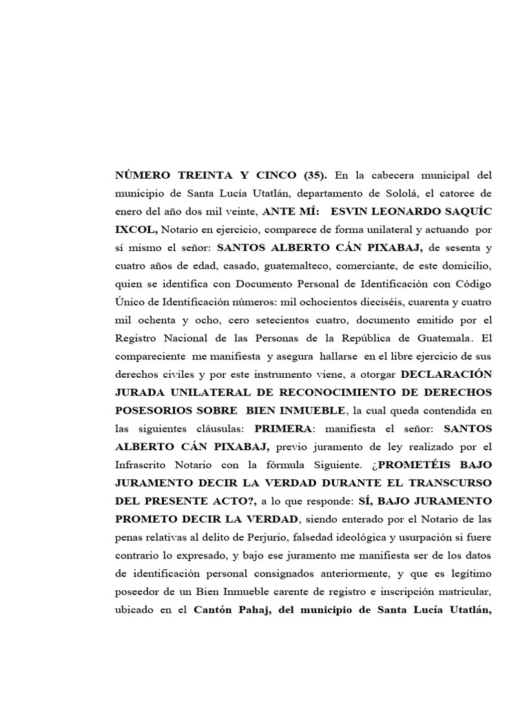 Declaracion Jurada Unilateral | PDF