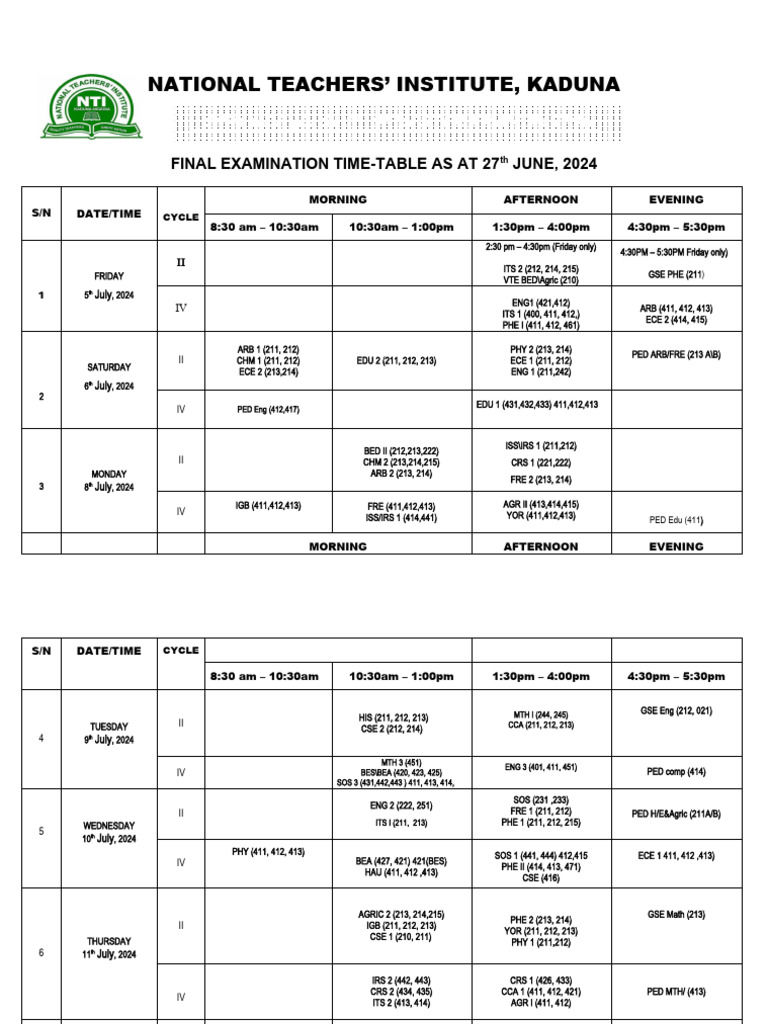 2024 NCE 1st Sem Final Time Table | PDF 2024 NCE 1st Sem Final Time Table | PDF