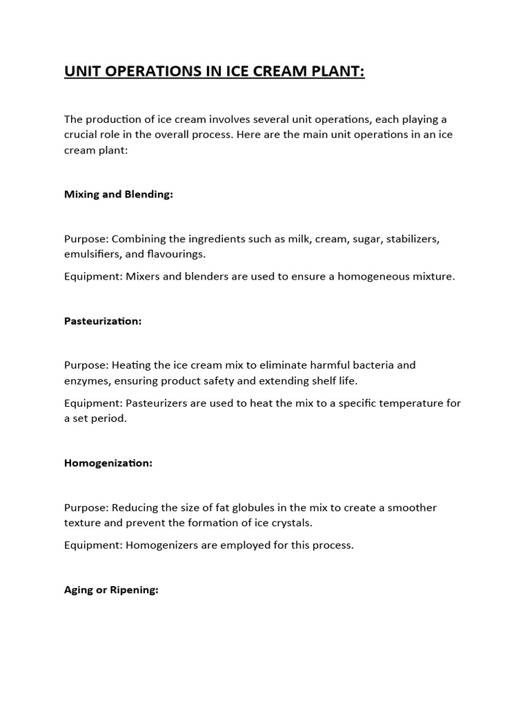 Unit Operations in Ice Cream Plant | PDF | Cooking, Food & Wine | Wellness