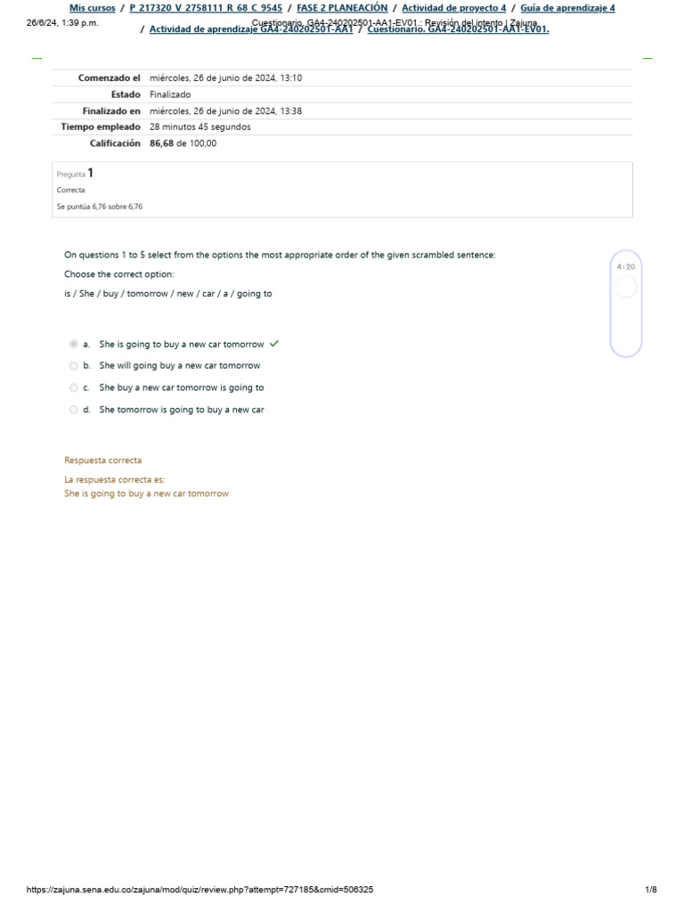 Cuestionario. GA4-240202501-AA1-EV01. - Revisión Del Intento - Zajuna | PDF