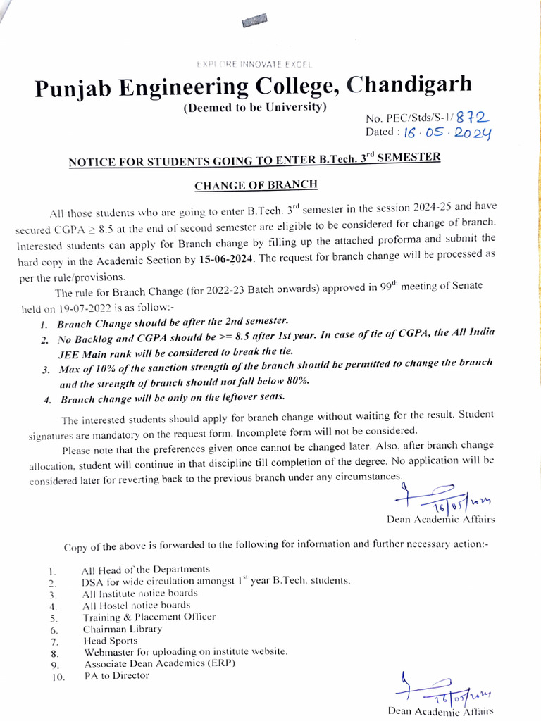 Change of Branch Notice and Proforma UG 2023 Batch | PDF | Government