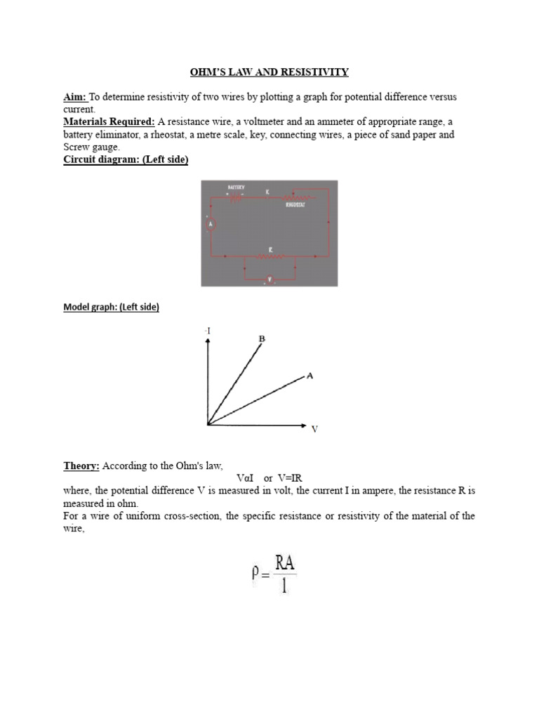 Ohm-S Law and Resistivity | PDF | Voltage | Electrical Resistance And ...