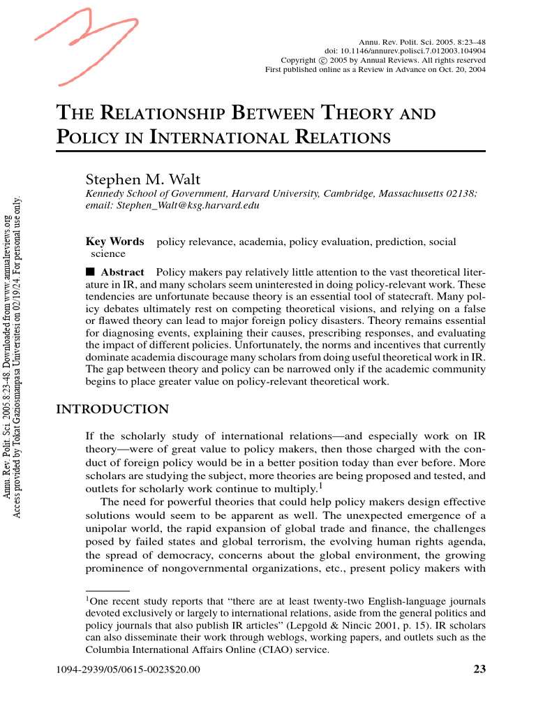 The Relationship Between Theory and Policy in International Relations ...