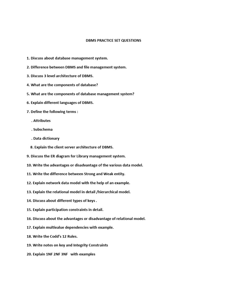 Dbms Important Questions | PDF Dbms Important Questions | PDF
